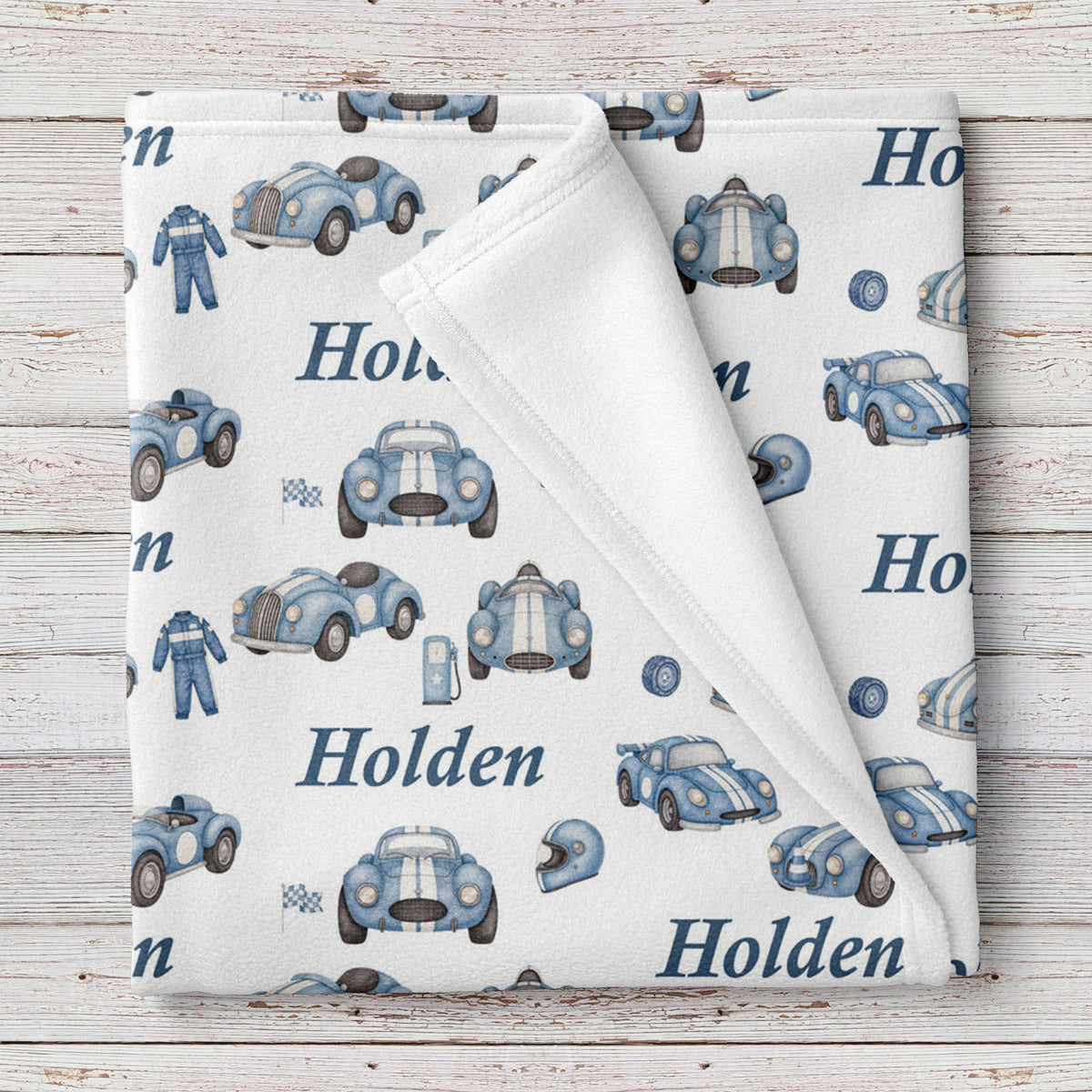 Blue racing cars personalized baby boy blanket – Stork Wares