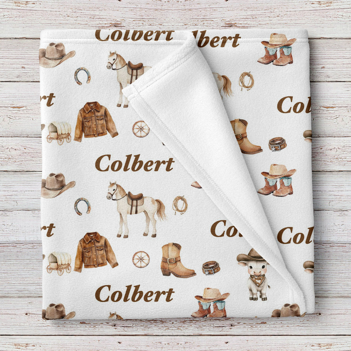 Cute western cowboy brown personalized baby boy blanket – Stork Wares