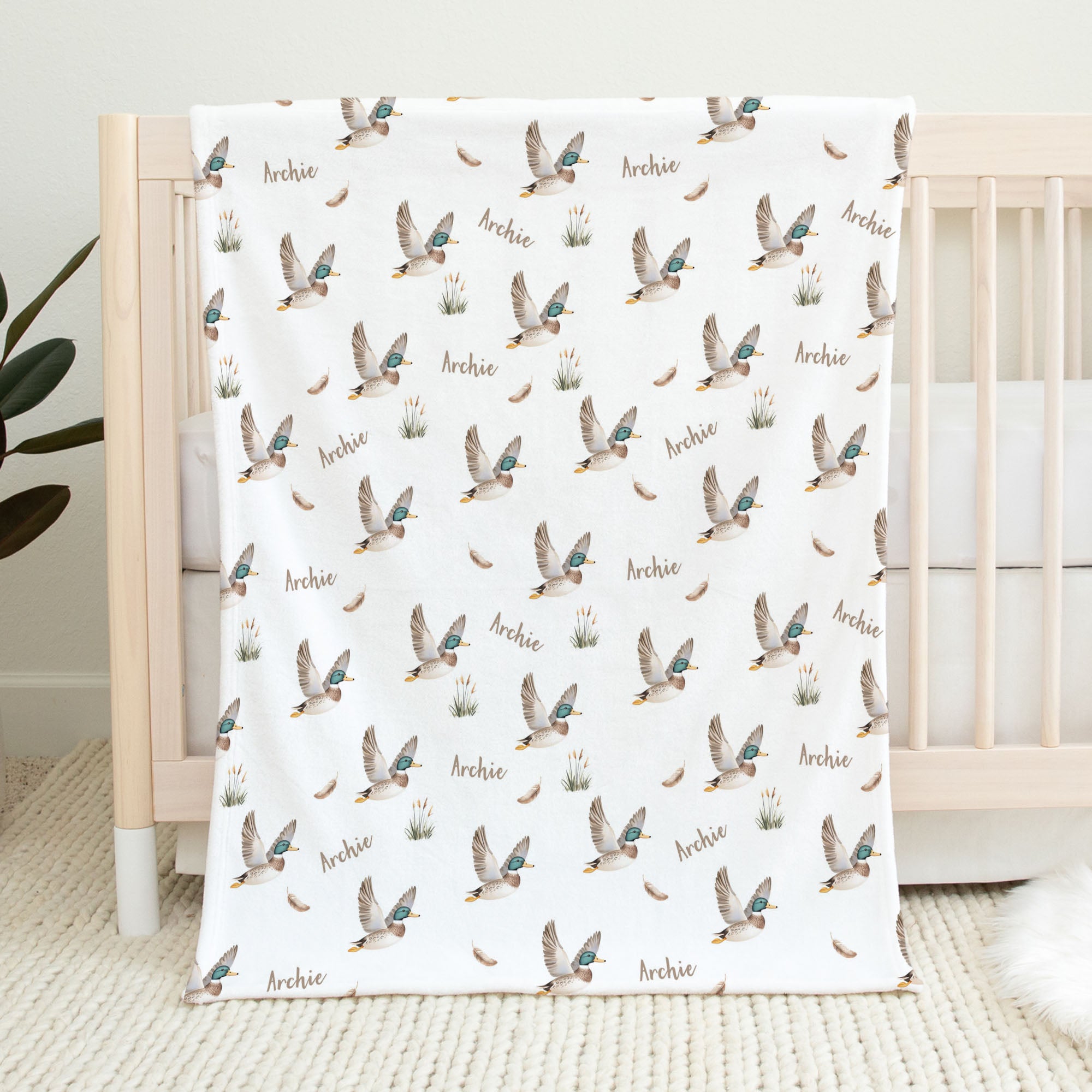 Mallard Duck in flight personalized baby blanket – Stork Wares