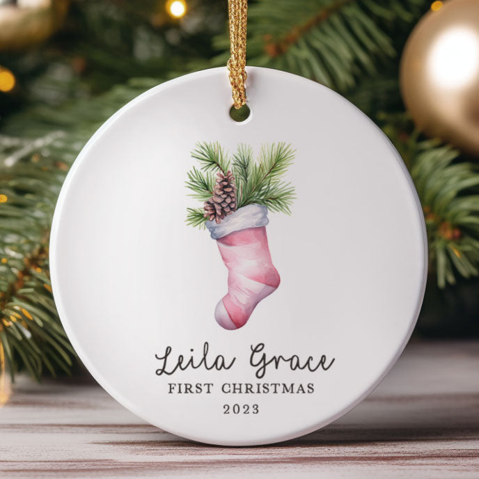 Baby's First Christmas Ornament, Pink Stocking – Stork Wares