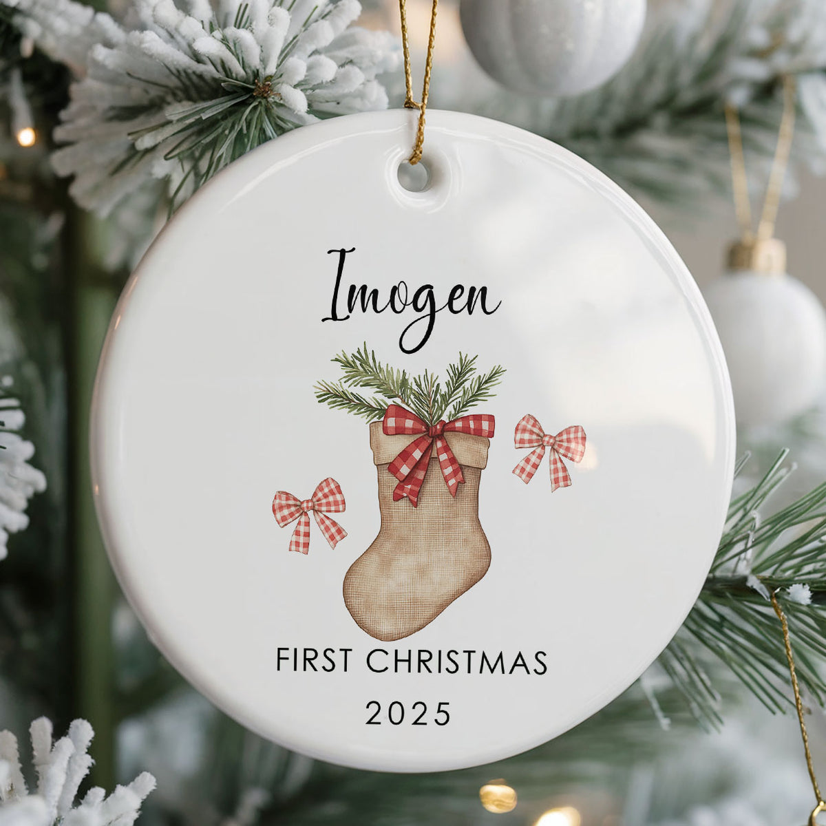 Baby's First Christmas Ornament, Rustic Stocking – Stork Wares